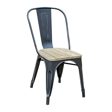 Pari's Metal Chair - Antique Black with Wood Seat – Restaurant Seating